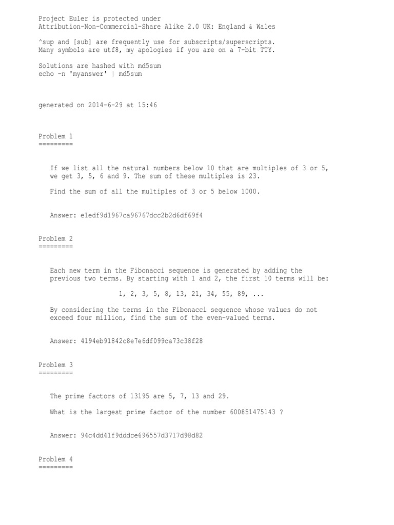 Project Euler Problems Pdf Fraction Mathematics Prime Number