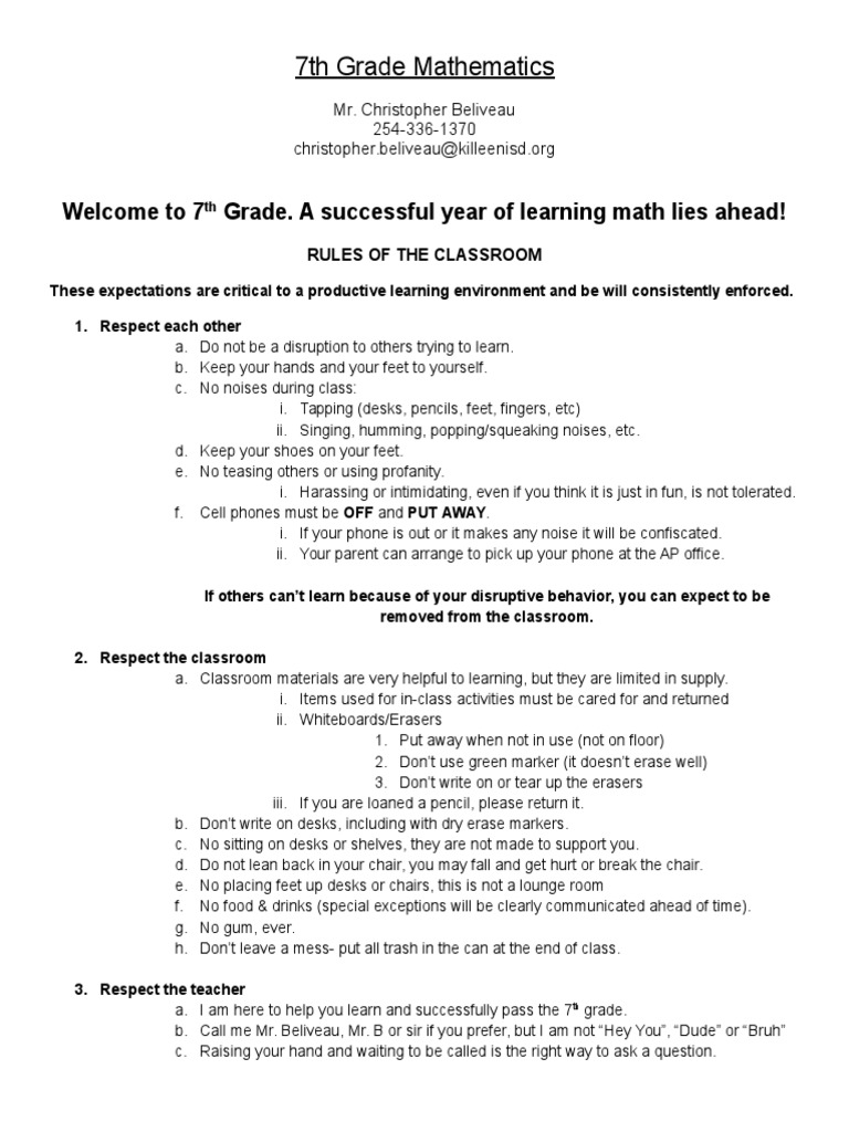 7th Grade Mathematics: Welcome To 7 Grade. A Successful Year of ...