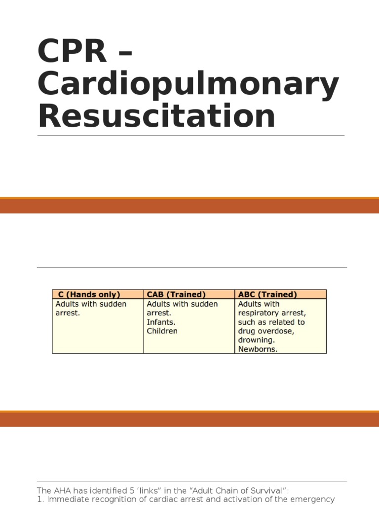 CPR - Cardiopulmonary Resuscitation | PDF | Cardiopulmonary ...