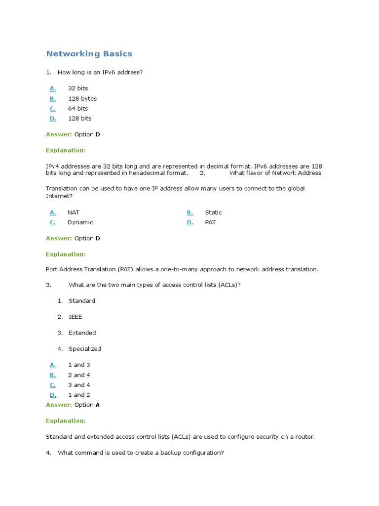 Networking Basics MCQs | PDF | Internet Protocol Suite | Osi Model Networking Basics MCQs | PDF | Internet Protocol Suite | Osi Model