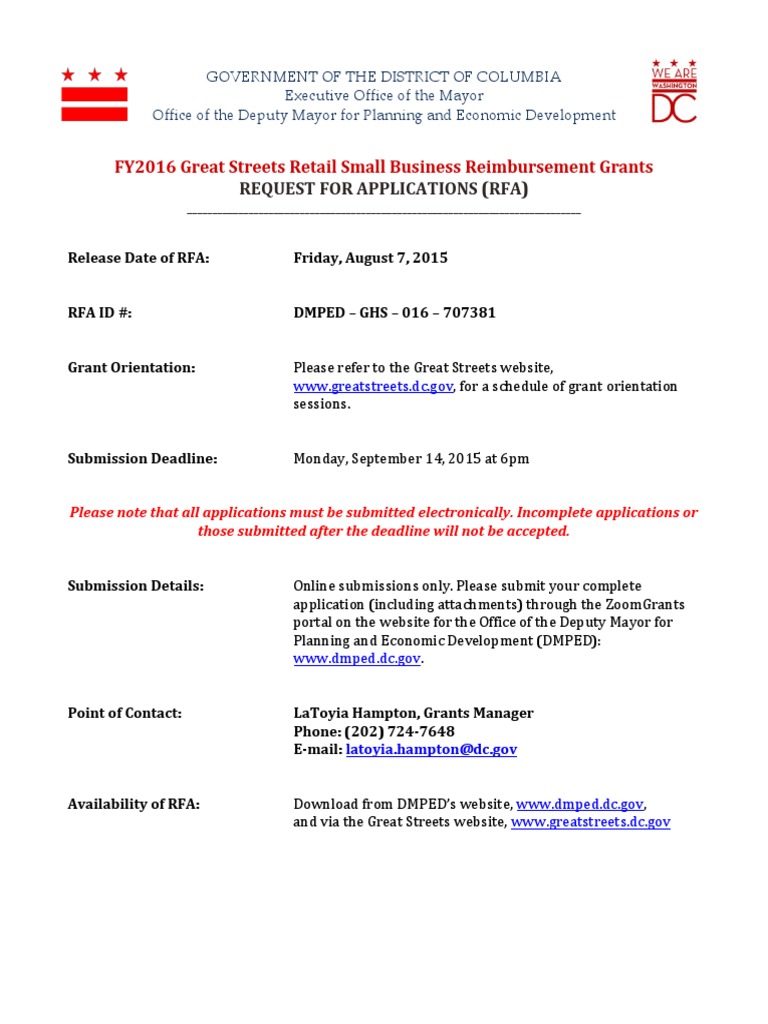 FY2016 Great Streets Retail Small Business Reimbursement Grants | PDF ...