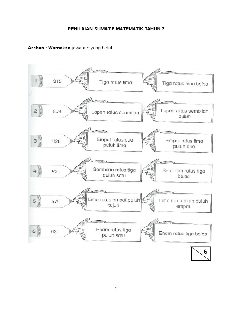 Kertas Soalan Matematik Tahun 2 | PDF