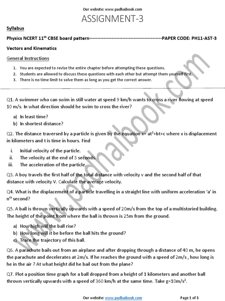 Kinematics Assignment | PDF | Acceleration | Velocity