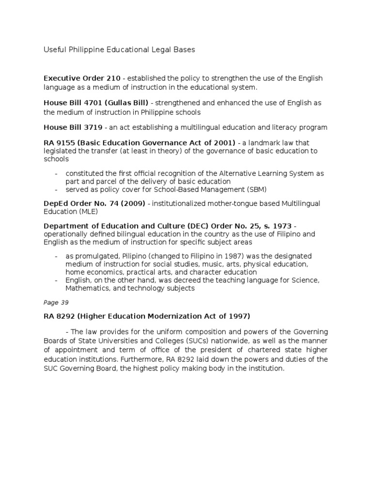 Useful Philippine Educational Legal Bases | PDF | Social Science ...