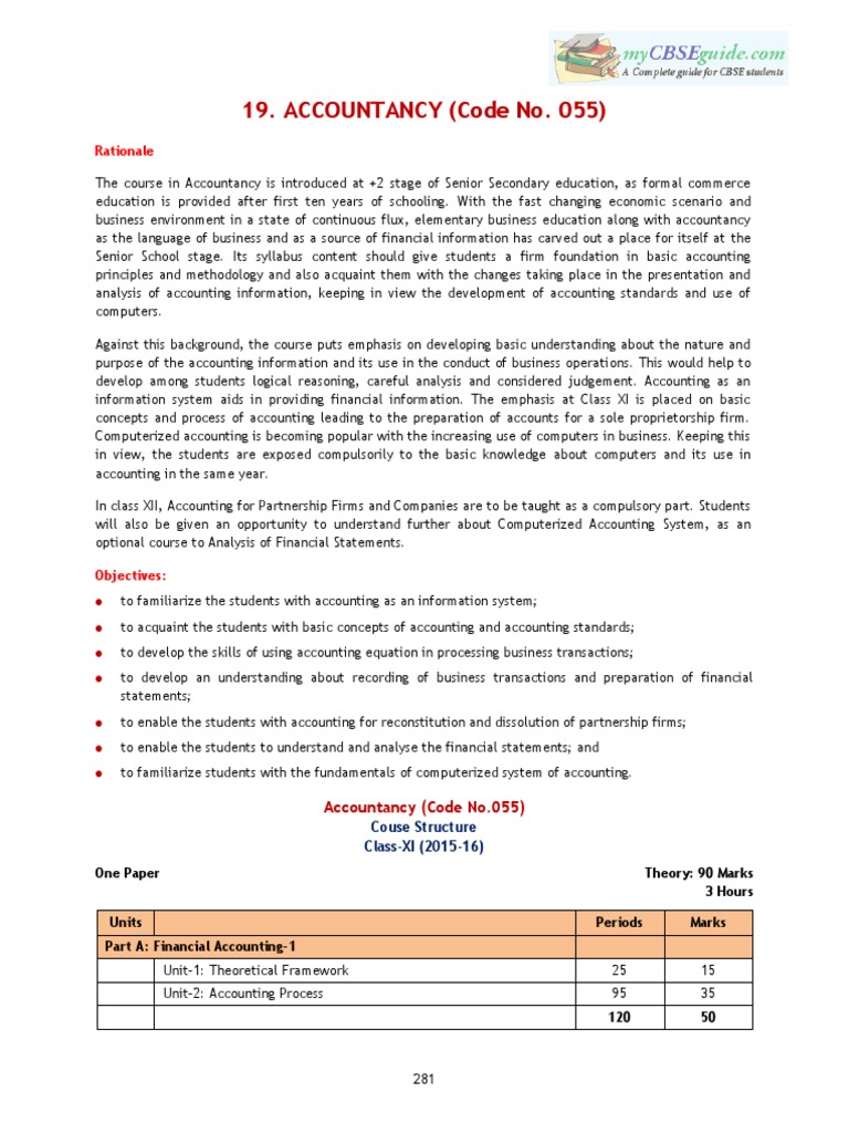 Class 11 Accounts Syllabus Session 2015-16 | Bookkeeping | Debits And ...