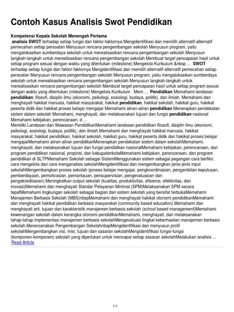 Contoh Kasus Analisis Swot Pendidikan | PDF