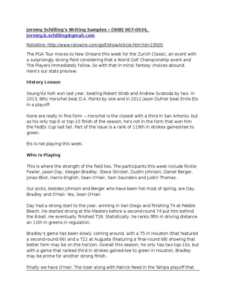 Fantasy Golf Picks & Reshuffle Insights | PDF | Pga Tour | Sportspeople