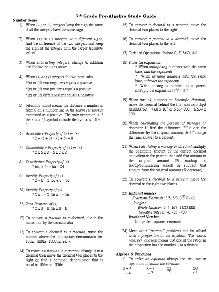 Pre-Algebra Study Guide | Fraction (Mathematics) | Physics & Mathematics Pre-Algebra Study Guide | Fraction (Mathematics) | Physics & Mathematics