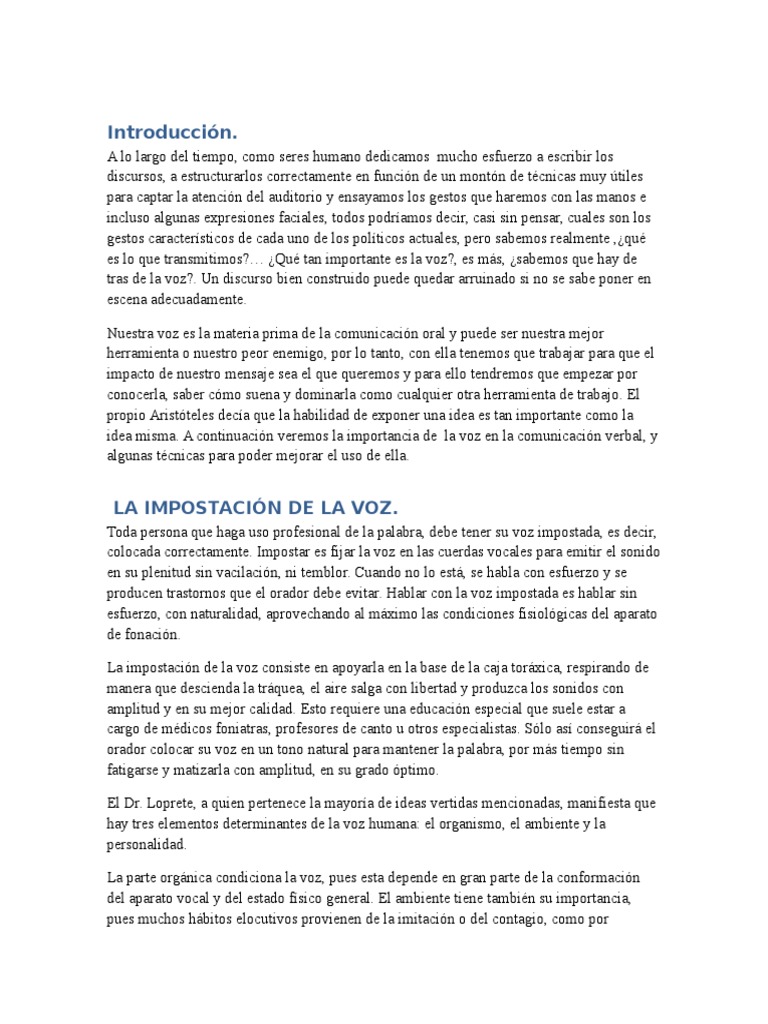 Importancia y Técnicas de la Voz | PDF | Voz humana | Lingüística