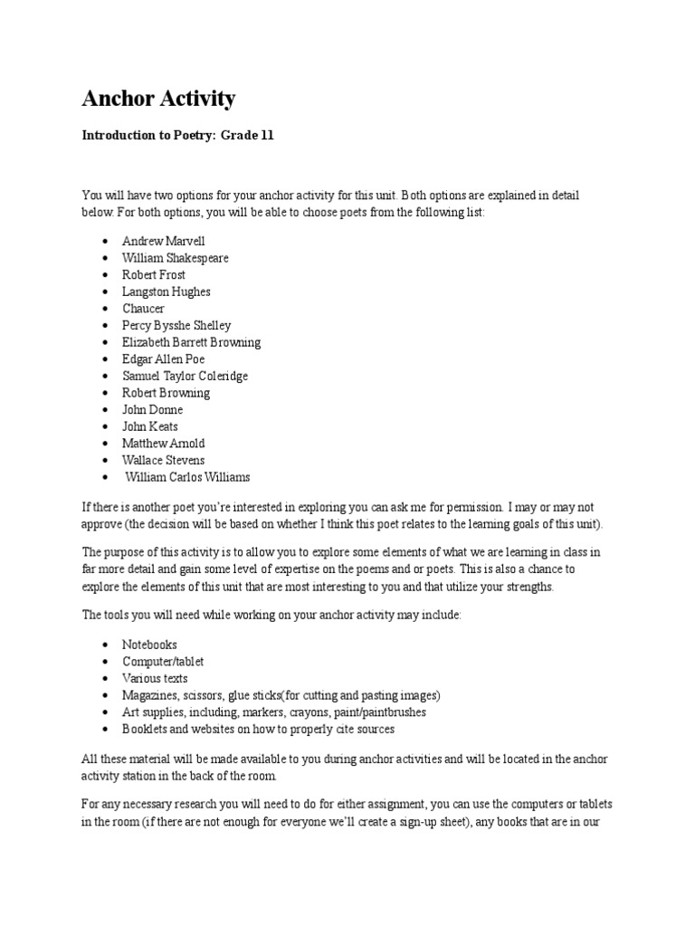 Grade 11 Poetry Anchor Activity Guide | PDF | Poetry | Citation
