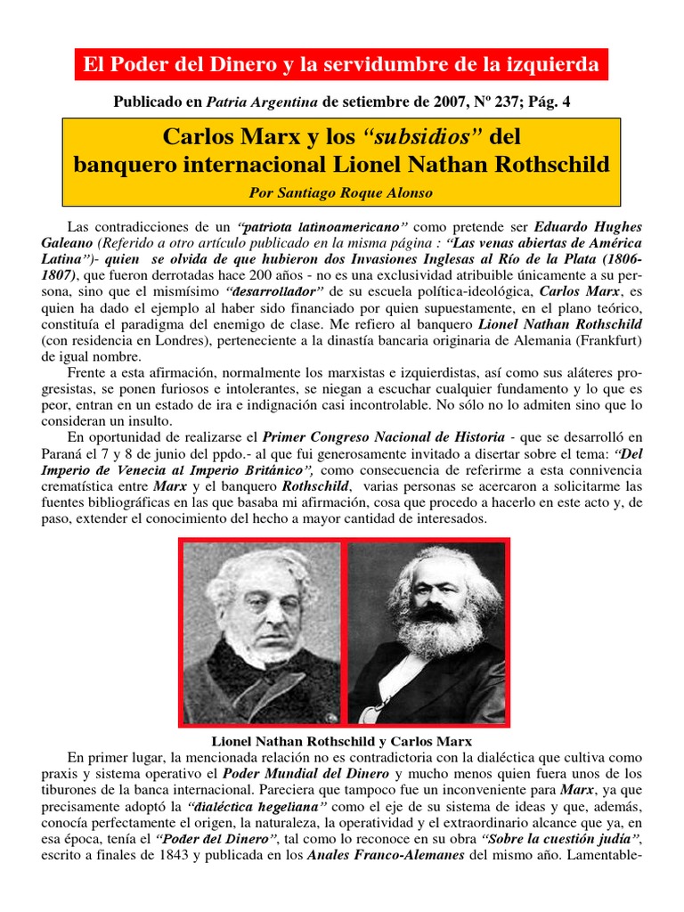 Carlos Marx y Los Subsidios Del Banquero Rothschild | PDF | Karl Marx ...