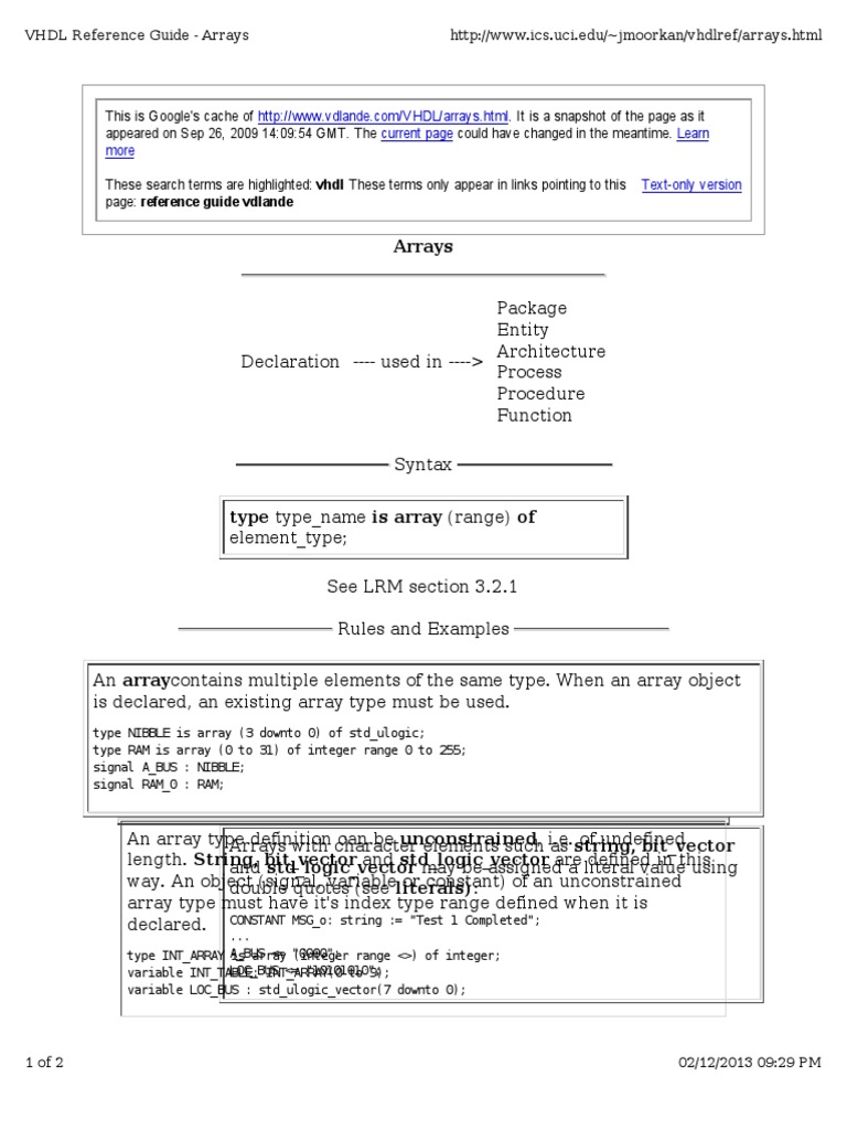 Arrays In Vhdl Download Free Pdf Array Data Type String Computer Science