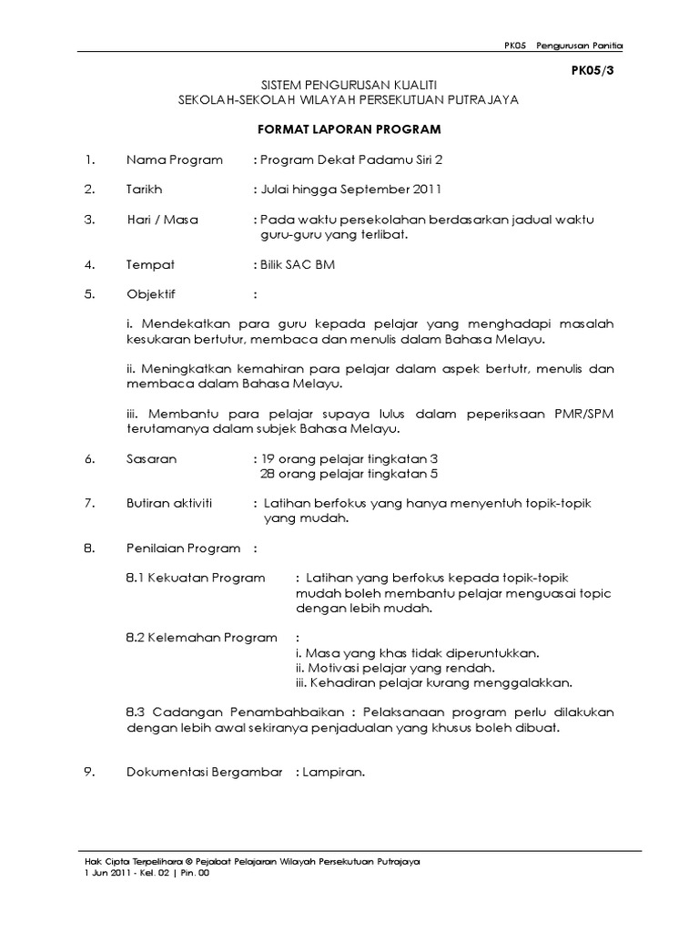 Contoh Format Laporan Program SPSK | PDF