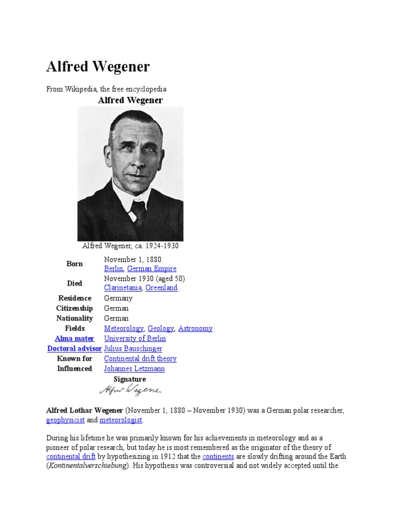 alfred wegener.docx | Planets Of The Solar System | Geology