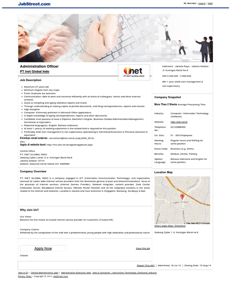 Administration Officer - PT Inet Global Indo | PDF | Internet Service ...