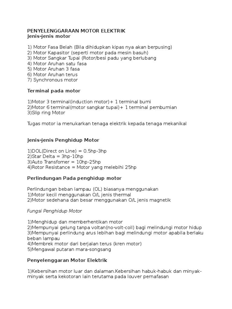Penyelenggaraan Motor Elektrik | PDF