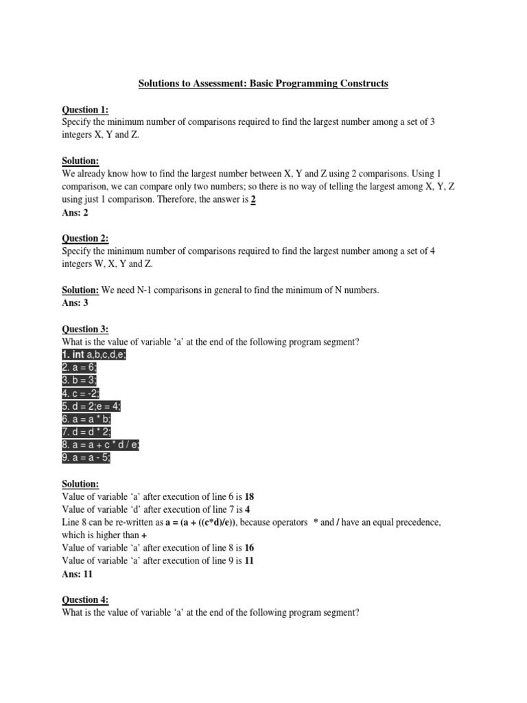 Solutions To Common Programming Constructs And Techniques Pdf Control Flow C Programming