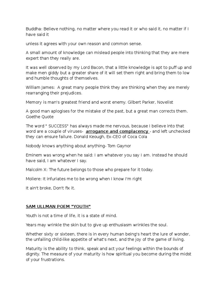 Sam Ullman Poem "Youth" | PDF | Religious Belief And Doctrine ...