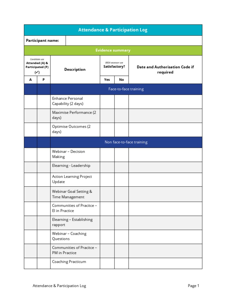Attendance Participation Log | PDF | Career & Growth | Business