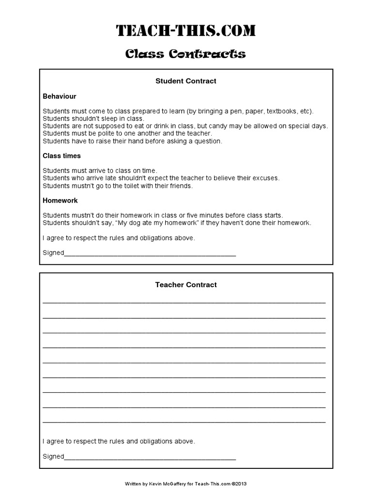 Class Contracts: Student Contract | PDF | Career & Growth
