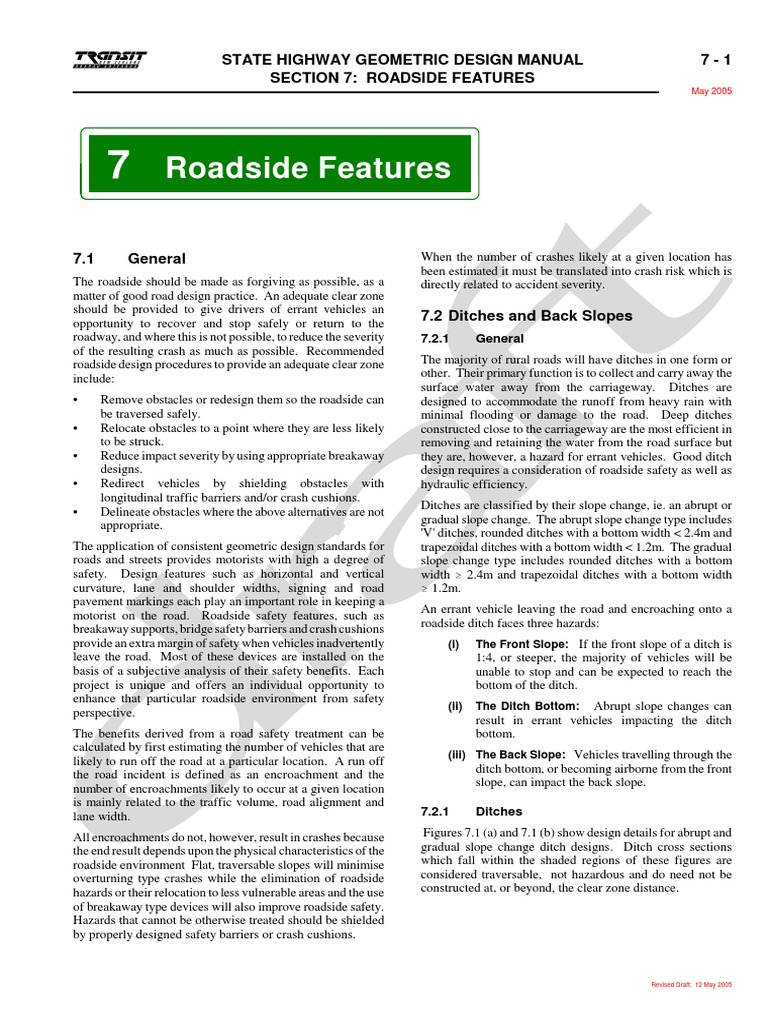 Roadside Features: State Highway Geometric Design Manual Section 7 ...
