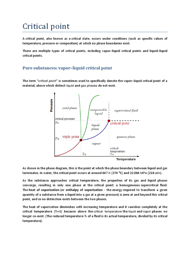 Pure Substances: Vapor-Liquid Critical Point | PDF | Phase (Matter ...