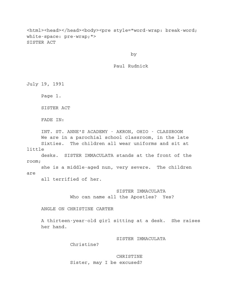 Sister Act Script Excerpt | PDF | Nun | Clothing