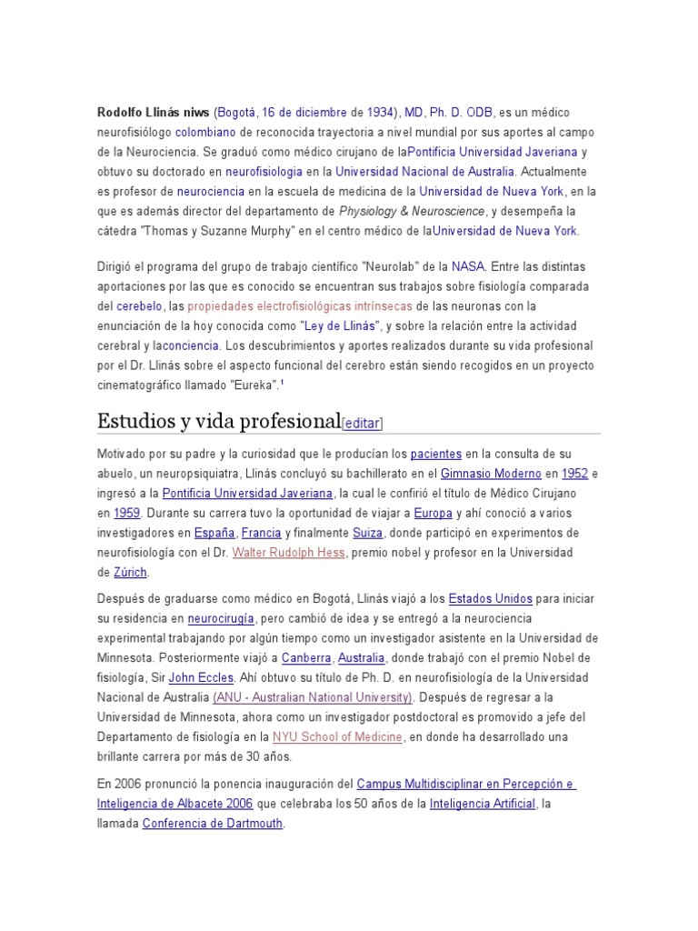 Rodolfo Llinás | PDF | Neurobiología | Sistema nervioso