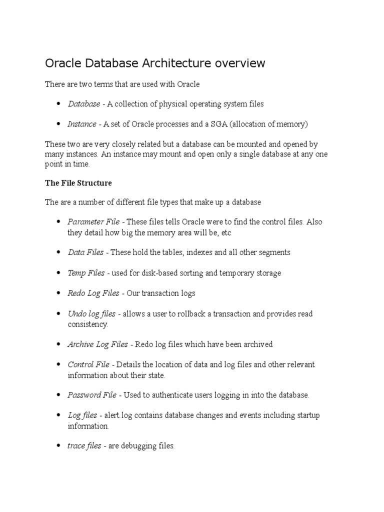 Oracle Database Architecture Overview | PDF | Oracle Database | Database Transaction