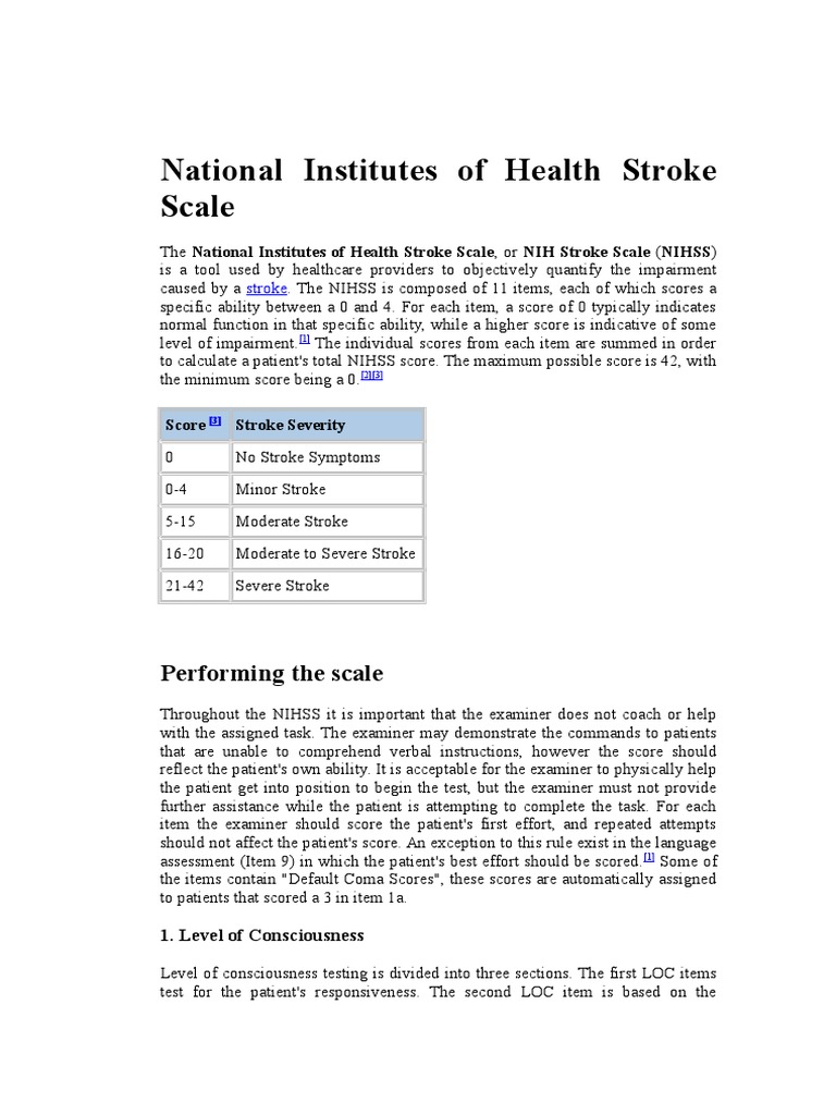 National Institutes of Health Stroke Scale | PDF | Neuropsychological ...