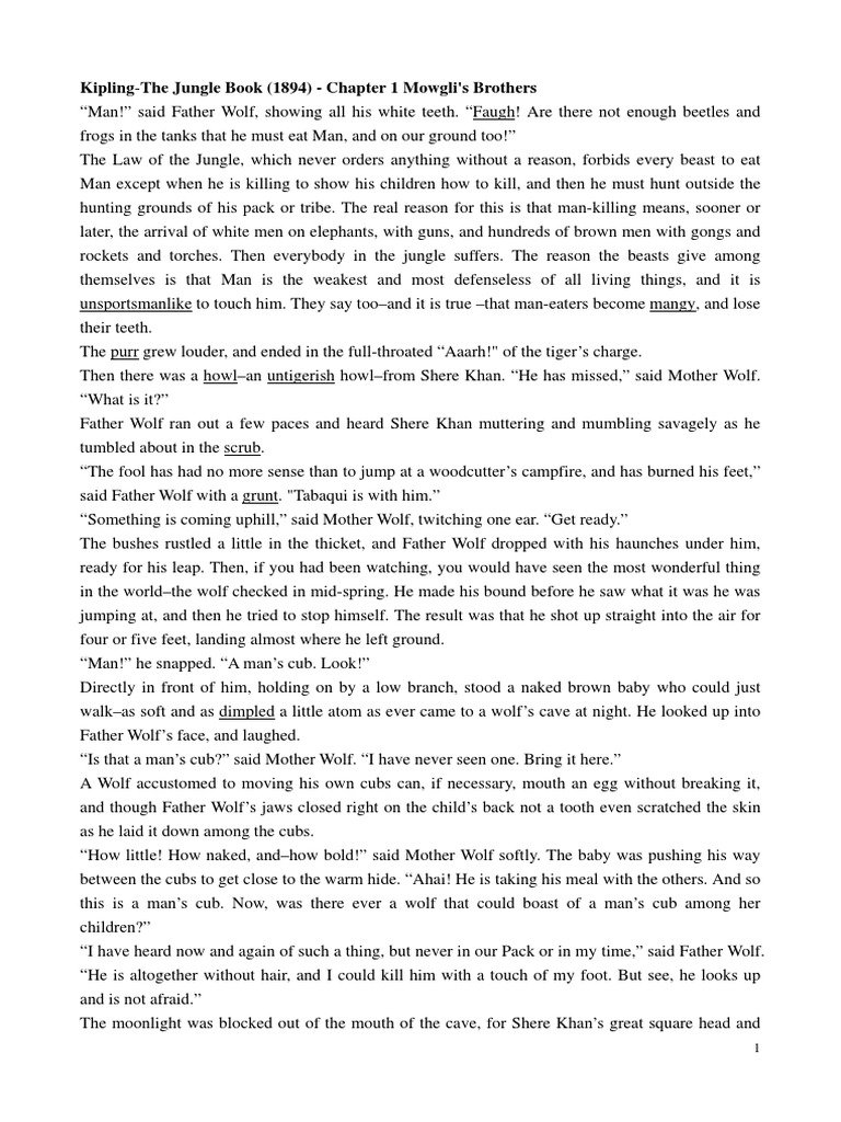 Kipling-The Jungle Book (1894) - Chapter 1 Mowgli's Brothers | PDF ...