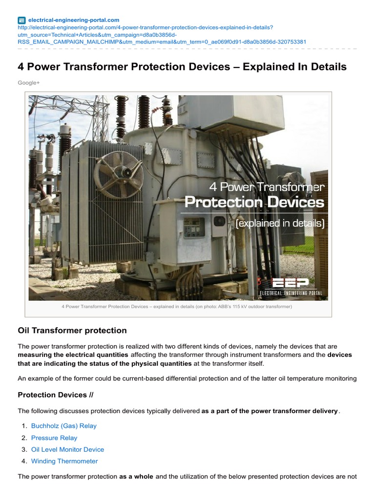Power Transformer Protection Devices | PDF | Transformer | Thermometer