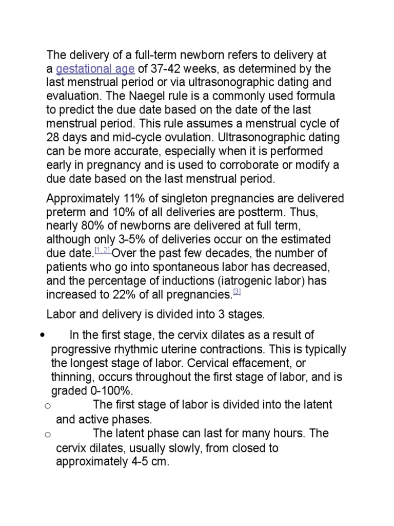 Full Term Newborn Delivery Stages and Indications | PDF | Childbirth ...