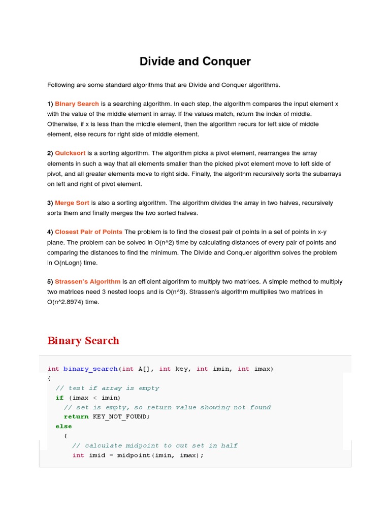 Divide And Conquer Binary Search Pdf Theoretical Computer Science