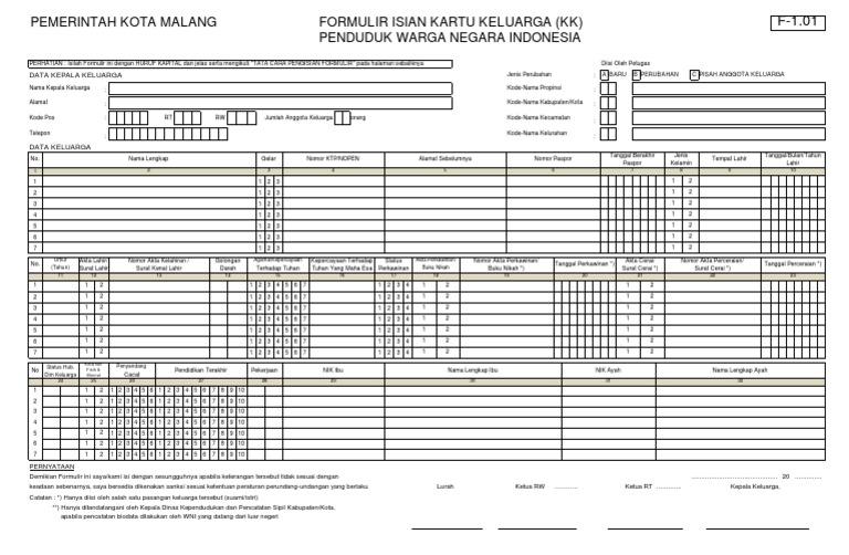 Form Isian KK Depan | PDF
