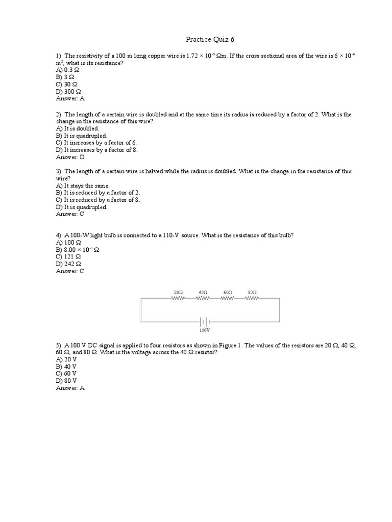 Physics Circuit Quiz | PDF