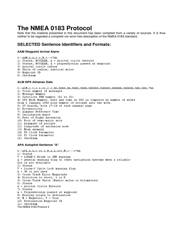 The NMEA 0183 Protocol | PDF | Global Positioning System | Navigation