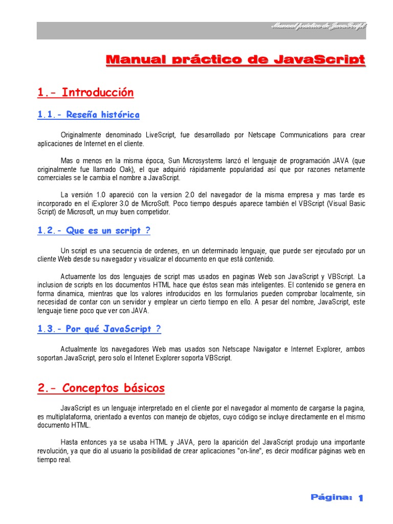 Manual De Javascript Pdf Java Lenguaje De Programación Script Java 