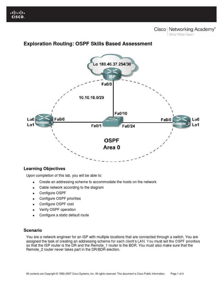 Exploration Routing: OSPF Skills Based Assessment | PDF | Router (Computing) | Routing