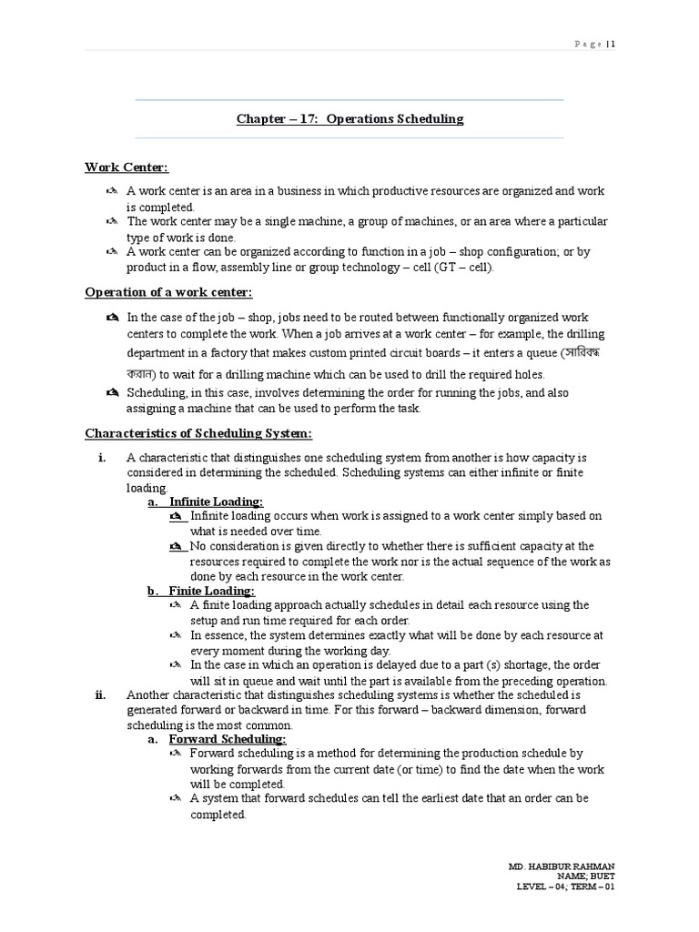 Work Center:: Chapter - 17: Operations Scheduling | PDF | Scheduling (Computing) | Inventory