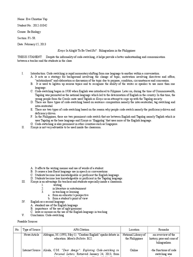 Konyo Is Alright To Be Used Ba?: Bilingualism in The Philippines | PDF ...