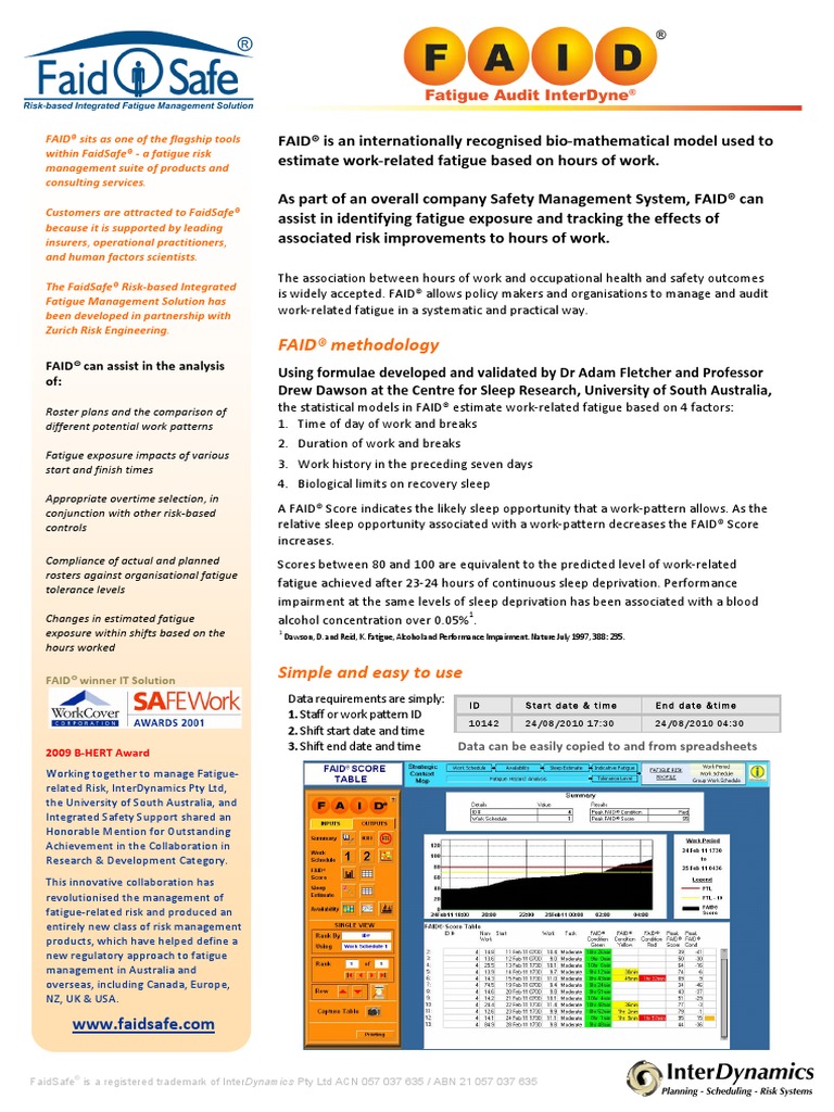 FAID Brochure | PDF | Fatigue (Medical) | Risk