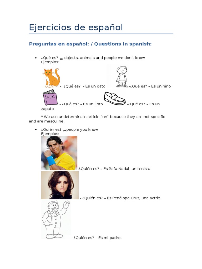 Ejercicios de español - A1 / Spanish exercices - A1 | Semántica léxica ...