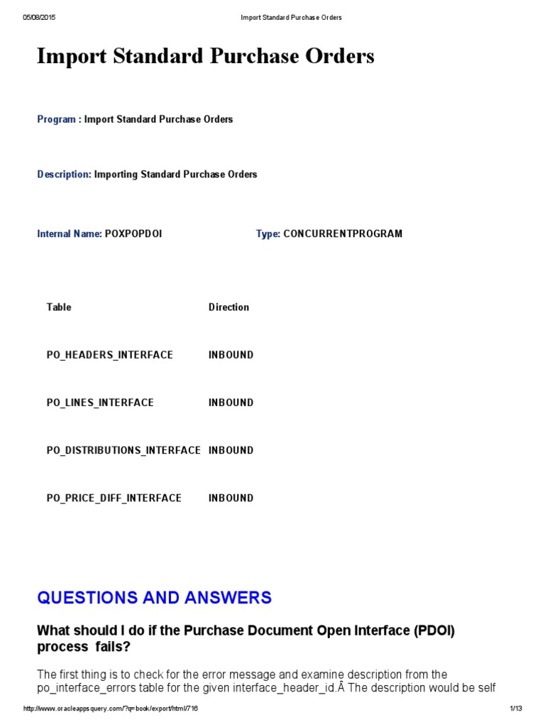 Import Standard Purchase Orders Guide | PDF | Interface (Computing ...