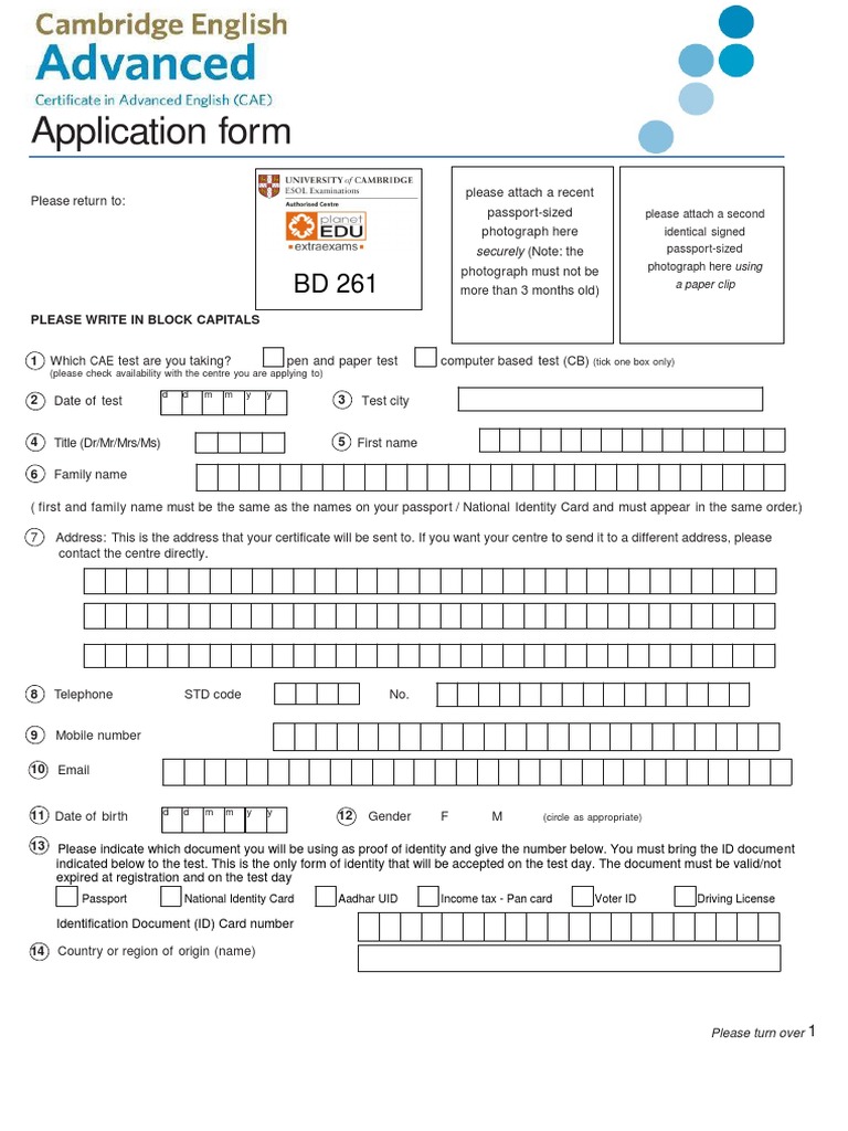 CAE Candidate Application Form Bangladesh | PDF | Identity Document ...