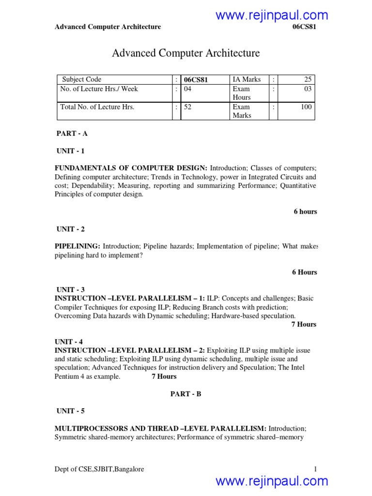 Cse Viii Advanced Computer Architectures 06cs81 Notes Pdf