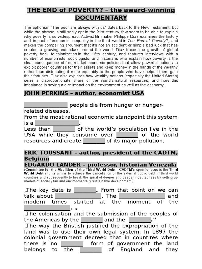 The End of Poverty WORKSHEET | PDF | Taxes | Poverty