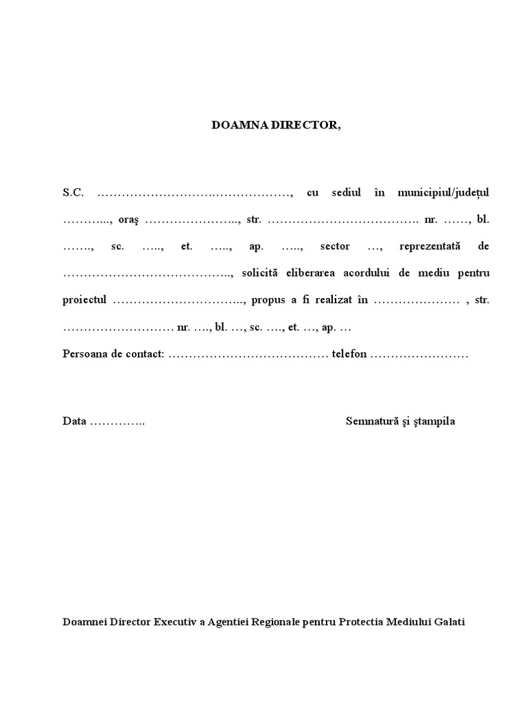 Model Cerere Pentru Solicitare Acord | PDF