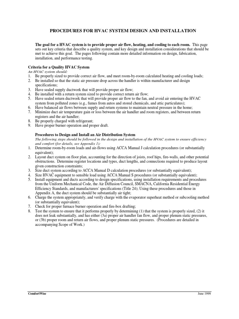 Procedures For Hvac System Design and Installation | Download Free PDF ...