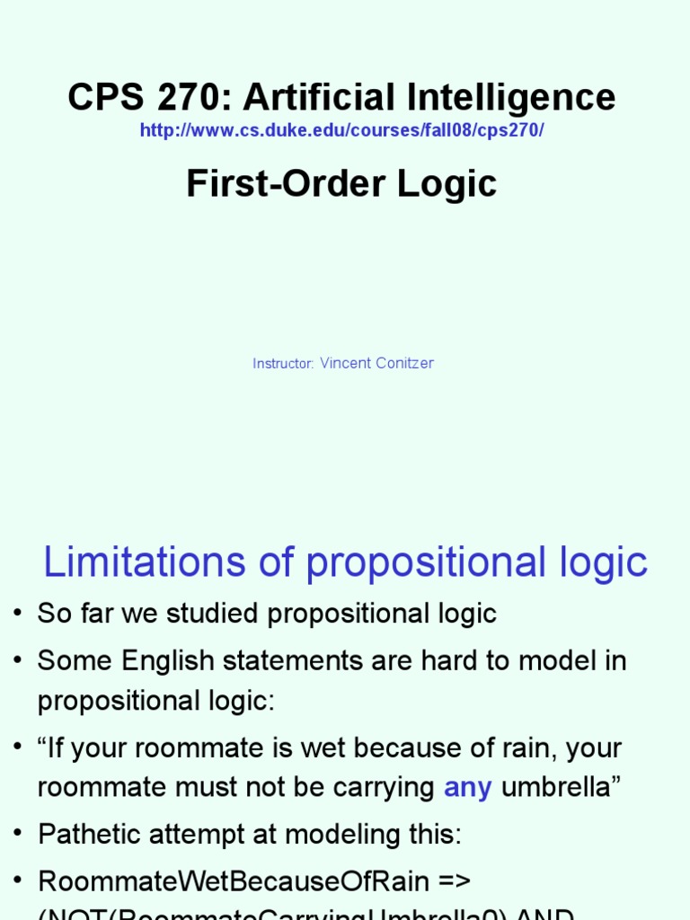 Cps270 First Order Logic | PDF | First Order Logic | Metalogic